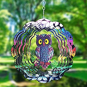 UPHIGHER Wind Spinner Yard Art Garden Decor Owl Wind Spinners Outdoor Metal 3D Kinetic Sculptures Stainless Steel Wind Spinners Outdoor Indoor Clearance Ornaments Gifts Unique Spinners for Yard (Owl)