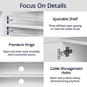 Mid-Century Modern TV Stand for 55/60 inch TV, Entertainment Center with Storage Cabinet and Open Shelves, TV Media Console for Living Room, Bedroom and Office, White