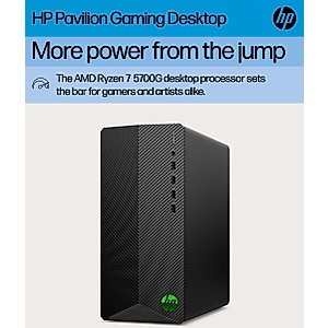 HP Pavilion Tower Desktop Computer, Octa-Core AMD Ryzen 7 5700G (Beat i7-11700K), 4GB DDR4 RAM, 256GB PCIe SSD, WiFi 6, Bluetooth, RJ-45, HDMI, VGA, Keyboard and Mouse, Windows 11 Pro, WE/PGPY