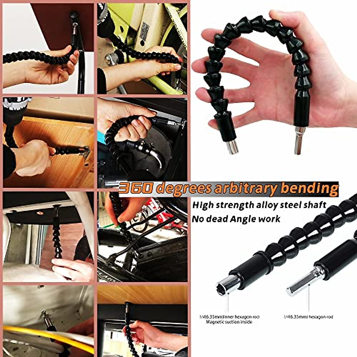 31Pcs Flexible Drill Bit Extension Set,105°Right Angle Drill Attachmen,Rotatable Joint Socket 1/4 3/8 1/2 Inch Hex Socket Adapter,Socket Bendable Drill Bit Extension,6pcs Screwdriver Bits Holder
