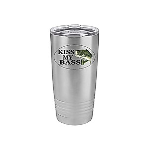 Rogue River Tactical Funny Fishing 20 Oz. Travel Tumbler Mug Cup w/Lid Vacuum Insulated Hot or Cold Kiss My Bass Fishing Gift Fish