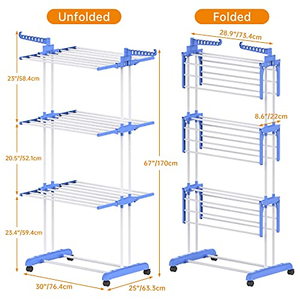 Mbillion Clothes Drying Rack Wall Mounted Space Saver Clothes Hanger Rack with Towel Bar Heavy Duty Suction Cups for Balcony Laundry Bathroom Patio and Bedroom (Blue)