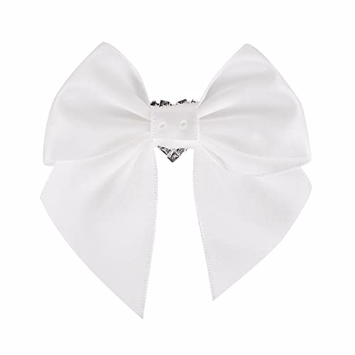 AIMUDI White Bows Satin Ribbon Rhinestone Bows 3" Premade Sparkle Bows with Gems Pre-Tied Craft Bows with Rhinestone Gift Bows for Wedding Sewing Crafts Gift Wrapping Baby Shower - 12 Counts