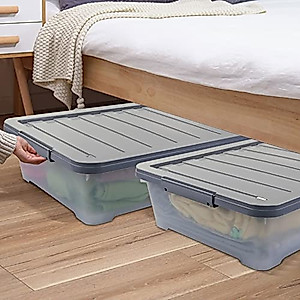 Readsky 3 Packs Large Clear Wheeled Latching Box, 40 L Plastic Underbed Storage Box with Gray Lid