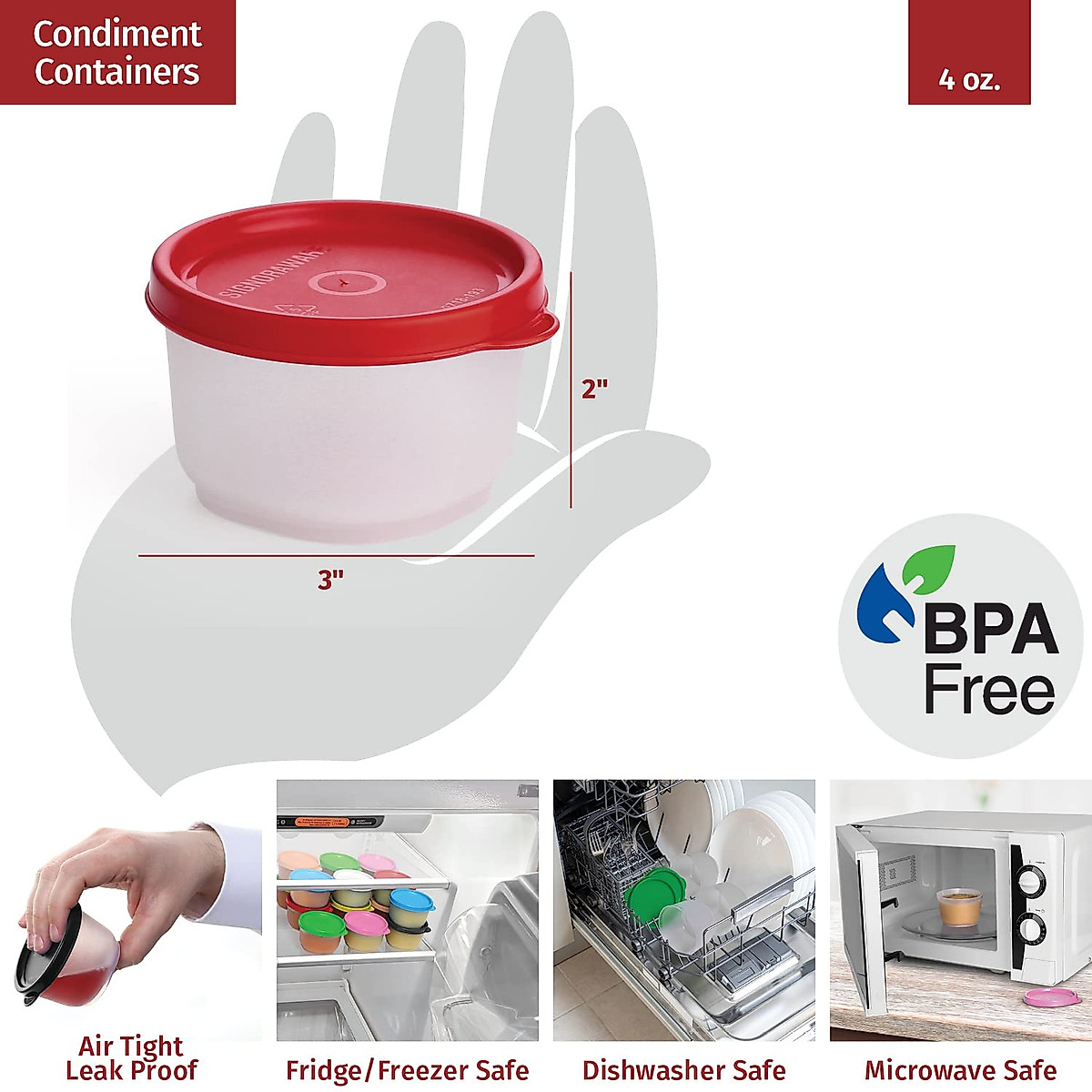 SIGNORA WARE Reusable Plastic Food Storage Containers 8 pack – 4 oz. Stackable Airtight Leak proof Food Containers for Snacks, Nuts, Baby Food, Picnics, Food Prep,Salad Dressing - BPA Free