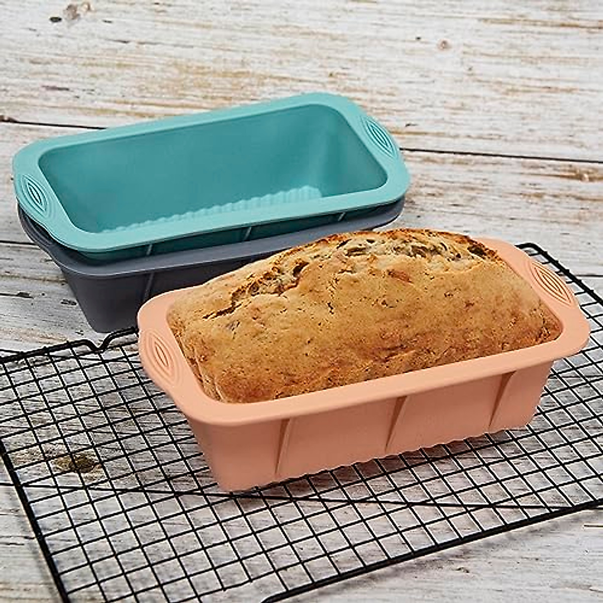 Anxbbo 3 Pack Silicone Bread Loaf Pans No-Stick Large Loaf Pan Set, Flexible Silicone Baking Molds for Bread, Cake, Meatloaf, BPA Free and Dishwasher Safe (3 Pack (9.8''L x 4.7''W x 2.7''H))
