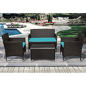 SAWQF Outdoor Furniture Set 4 Piece Rattan Sofa Seating Group with Cushions for Garden Patio Terrace 2 Colors (Color : E)