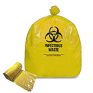 Resilia Medical - Biohazard Bags - For Infectious Waste Disposal, Meets DOT ASTM Standards for Hospital Use, Yellow, 33 Gallon, 29x43 Inches, 25 Bags