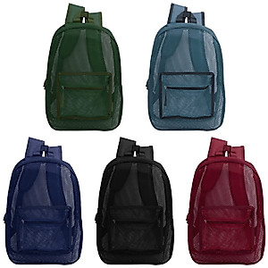 Moda West 17" See Thru Mesh Wholesale Backpack in 5 Asst Colors - Bulk Case of 24 Clear Bookbags