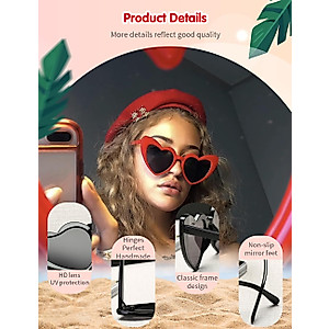 LOHO MAGICA Women Fashion Heart Sunglasses 12 Pack Heart Shaped Sunglasses for Women Vintage Love Cat Eye Retro Glasses（Red）