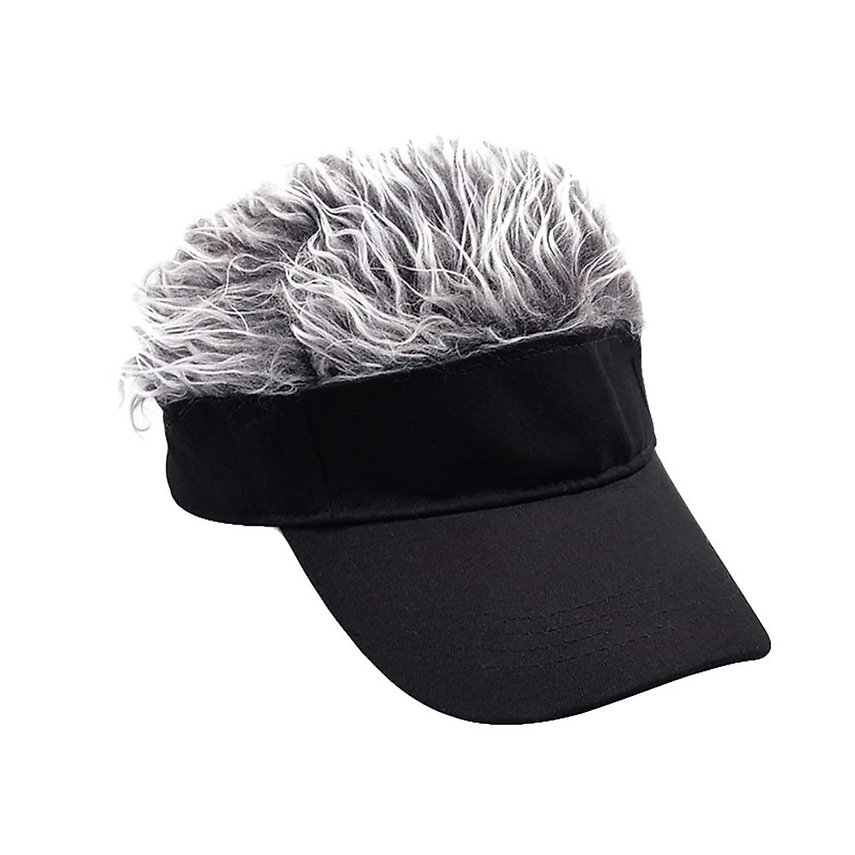 SEWACC Sun Visor Hat with Wig Hair Hats Spiked Golf Visors Adjustable Sun Visor Hat Wig Peaked Baseball Golf Cap for Women Men (Black, Size S)