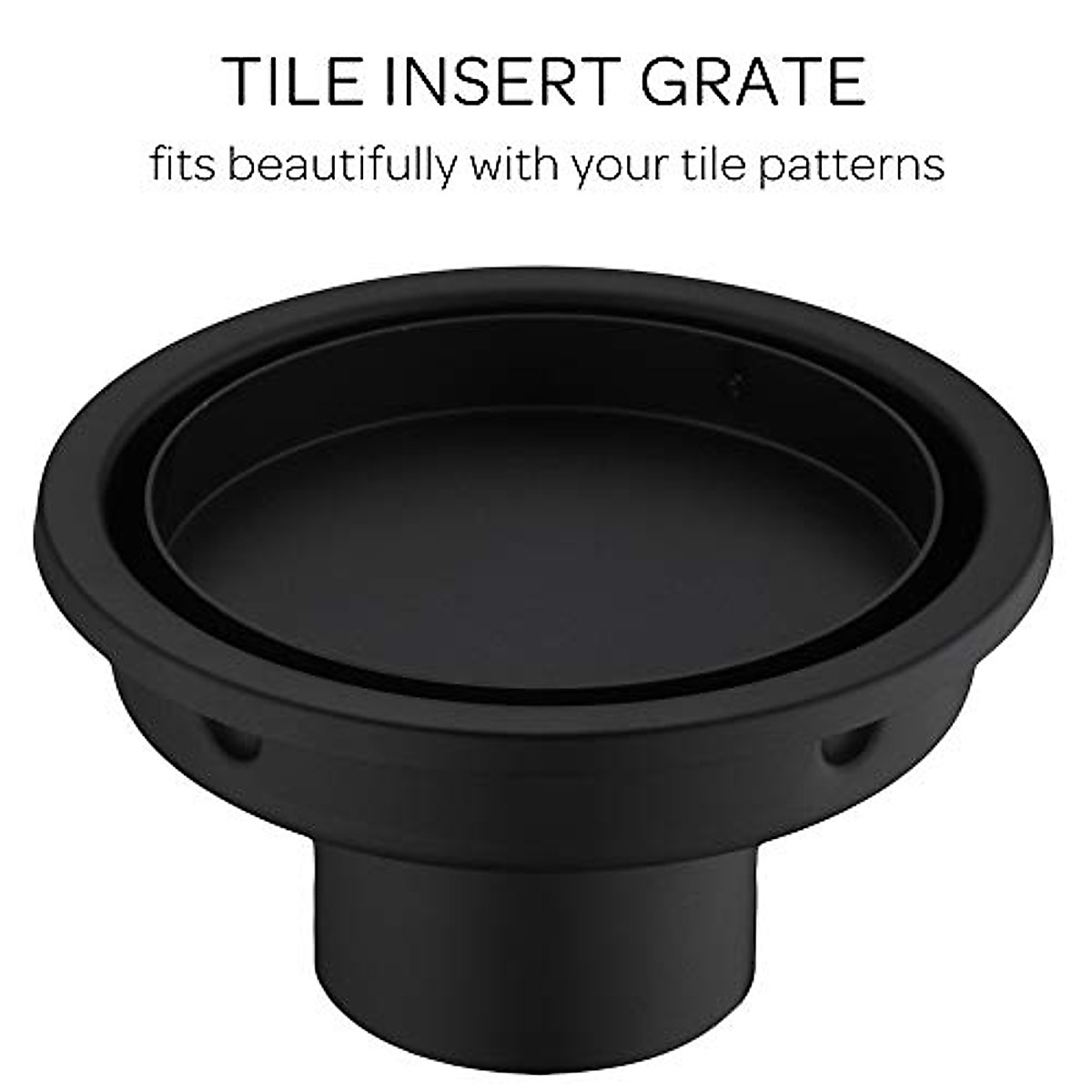 Orhemus 4 Inch Round Design Tile-in Shower Drain with Adjustable Shower Drain Base Flange, SUS 304 Stainless Steel Floor Drain with Tile Insert Grate Removable Cover, Matte Black Finished