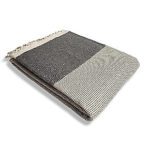 Wellstil Kailyn | Cozy Vintage Cotton Blankets • King Size Turkish Throw Blankets for Sofa, Couch, Farmhouse and Home Decor • Boho Woven Bedspread • Breathable Bed Blanket 80x100 inches (Black)
