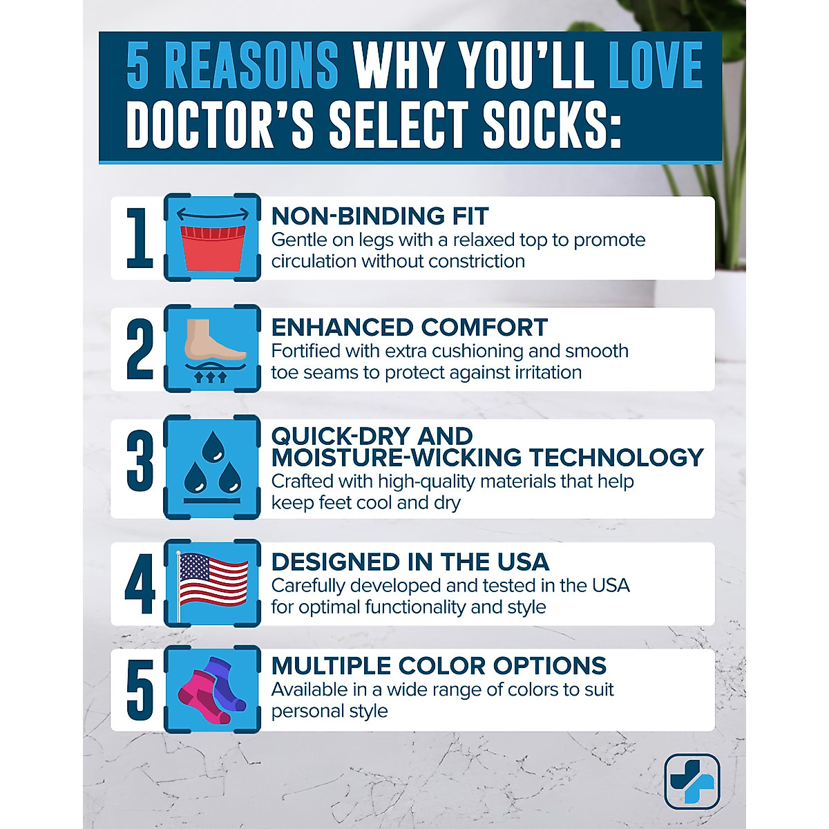 Doctor's Select Diabetic Socks for Men - 4 Pairs Crew Diabetic Neuropathy Socks for Men | Navy, Green, Blue, Gray | Non Binding Mens Diabetic Socks for Moisture Management