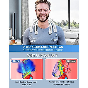 ABSKRYO Portable Neck Fan, Bladeless Cooling Fan, 8H Working Time, Headphone Design Personal Fan, Adjustable Neck Fan with 3 Speeds, for Travel Desk Bedroom