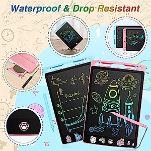 2 Pack LCD Writing Tablet, 8.5 Inch Writing Tablet for Kids, Colorful Screen Doodle Board, Erasable and Reusable Digital Drawing Tablet, Learning Educational Toys for Girls Boys, Blue+Pink