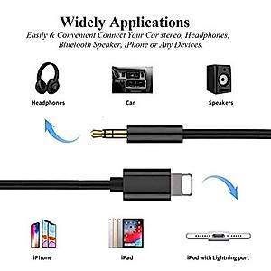 Aux Cord for iPhone, Apple MFi Certified Lightning to 3.5mm Aux Cable for Car Compatible for iPhone 14 13 12 11 Pro Max XS XR X 8 7 6 iPad iPod to Car Home Stereo Speaker Headphone, 3.3FT Black