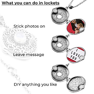 SHOP LC Rainbow Moonstone Picture Locket Necklace for Women Customized Photo Jewelry Memory Personalized Gifts for Women Stainless Steel Chain 24'' Birthday Gifts