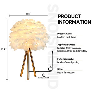 ZYLEIESENBAO Feather Lamp White Furry Tripod Table Lamp Children's Bedroom Deco Gift Princess Feather Desk Lamp 12'' Bedside Lights Night Lamp Girl's Bedroom Atmosphere Light