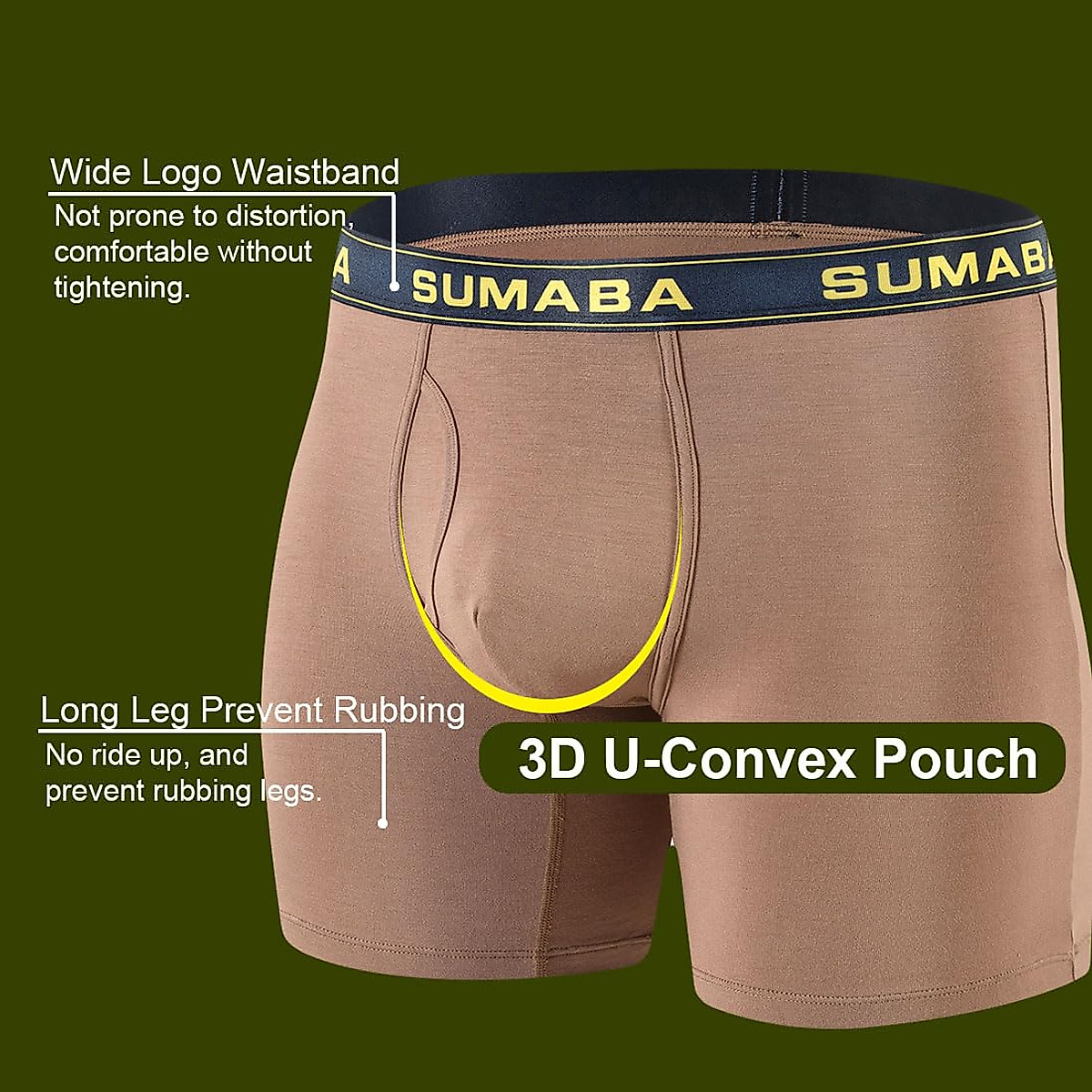 SUMABA Mens Bamboo Viscose Anti Chafing Spandex Boxer Briefs Underwear (7403Dark Blue/Brown, xl)