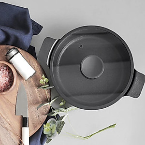 All Black Vulcan Kitchen Nonstick 4QT Stock Pot with Glass Lid, Healthy Cooking T-Coating Casserole, Soup Stew Dutch Oven, Induction Compatible Cookware, Made in Korea (24 cm Pot)