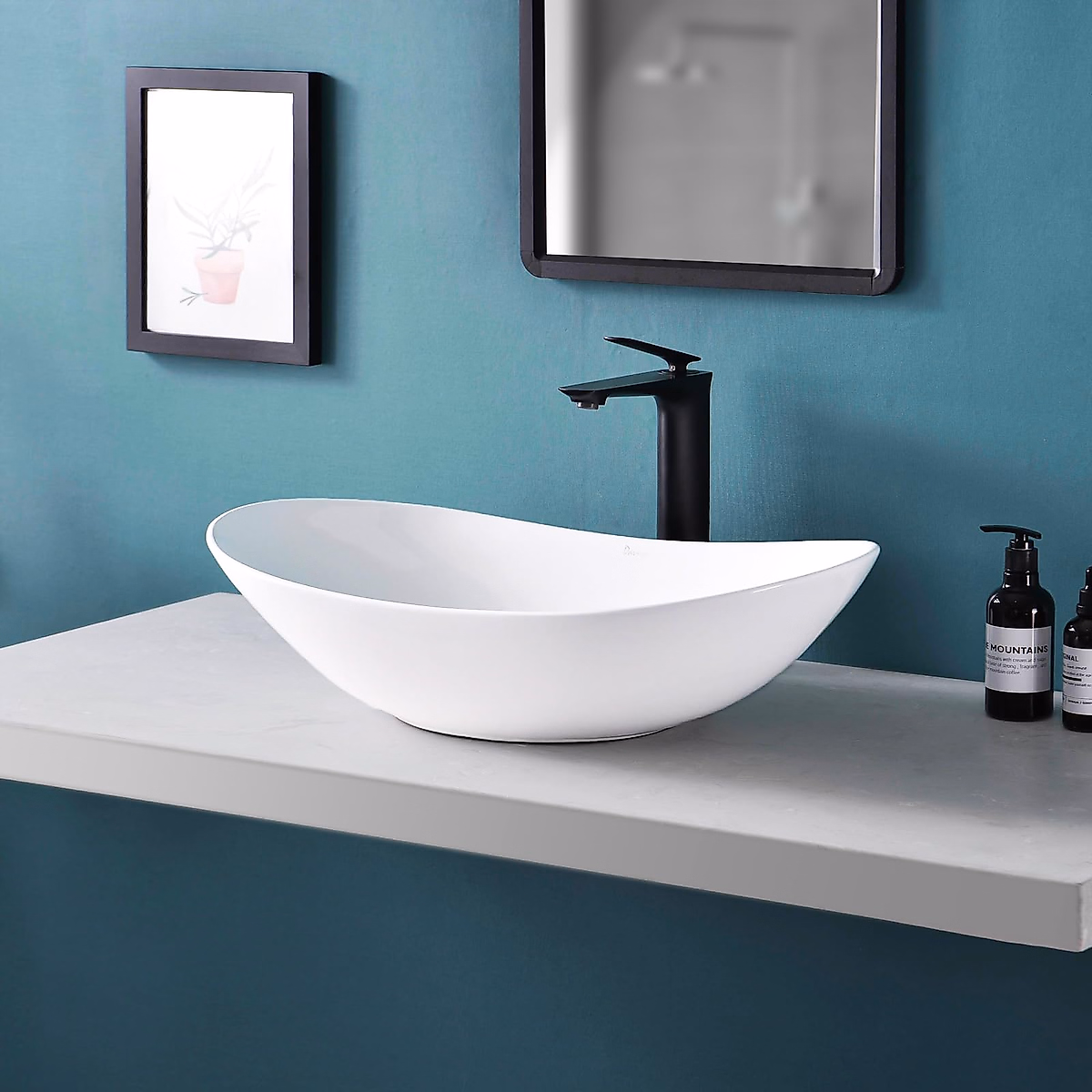 Davivy 24'' X 13.8'' Oval Vessel Sink with Pop Up Drain,Bathroom Vessel Sinks,Bathroom Sinks Above Counter,White Vessel Sink,Counter top Sink,Ceramic Vessel Sink,Oval Sink Bowls for Bathroom