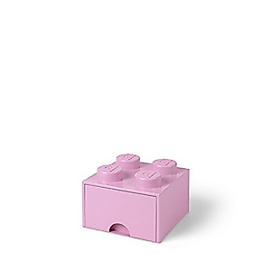 Room Copenhagen LEGO Brick Drawer, 4 Knobs, 1 Drawer, Stackable Storage Box, Light Pink
