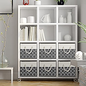 RVSNQ Extra Large Fabric Storage Bins 6-Pack, Foldable Storage Baskets for Organizing, Closet Storage Bins with Cotton Rope Handle and Label, Storage Baskets for Shelves Office (Grey Quatrefoil)