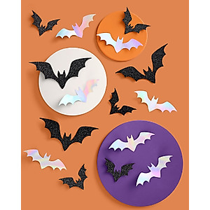 xo, Fetti Halloween Bat Wall Decor - 50 pcs. | Spooky Season Decoration, Haunted House Party Signs, Adhesive Bat Decor, Black and Silver Backdrop