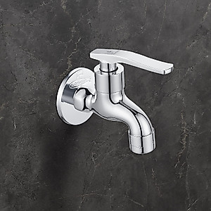 SUBMARINE Silver Brass Outdoor Faucet, G1/2 Inch Interface Wall-Mounted Faucet, Used for Bathroom Mop Sink, Kitchen Sink, Balcony and Garden (Chrome Plated)