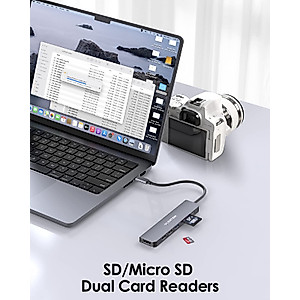 LENTION USB C Hub with 100W Charging, 4K HDMI, Dual Card Reader, USB 3.0 & 2.0 Compatible 2023-2016 MacBook Pro, New Mac Air/Surface, Chromebook, More, Stable Driver Adapter (CB-CE18, Space Gray)