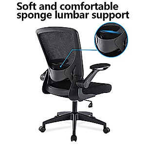 KERDOM Ergonomic Office Chair, Breathable Mesh Desk Chair, Lumbar Support Computer Chair with Wheels and Flip-up Arms, Swivel Task Chair, Adjustable Height Home Gaming Chair