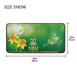Kitchen Rugs Two Green Frogs Design Non-Slip Soft Kitchen Mats Bath Rug Runner Doormats Carpet for Home Decor, 39" X 20"