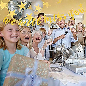 Gold Glitter Graduation Banner We Will Miss You and Triangle Flag Banner Star Swirl Banner for Farewell Party Decorations Supplies Retirement Going Away Office Work Job Change Party Decorations (Gold)