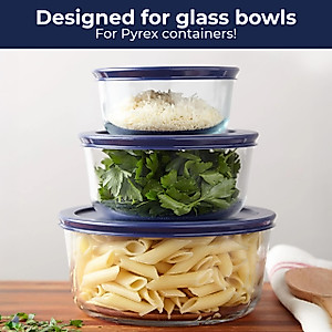 Wood Grip - Pyrex Replacement Lids - Durable, Leakproof Lids for Pyrex Glass Containers - Fits 2 Cup Round Glass Bowls for Secure Food Storage - 6 Pack, Blue, 4-3/4" Diameter