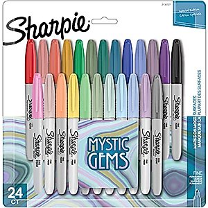 SHARPIE Permanent Markers, Fine Point, Featuring Mystic Gem Color Markers, Assorted, 24 Count