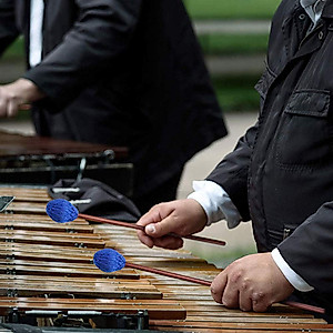 Vankcp 2 Pair Marimba Mallets Medium Blue Hard Yarn Head Keyboard Marimba Mallets for Percussion Marimba Playing Glockenspiel Marimba (Style 2)