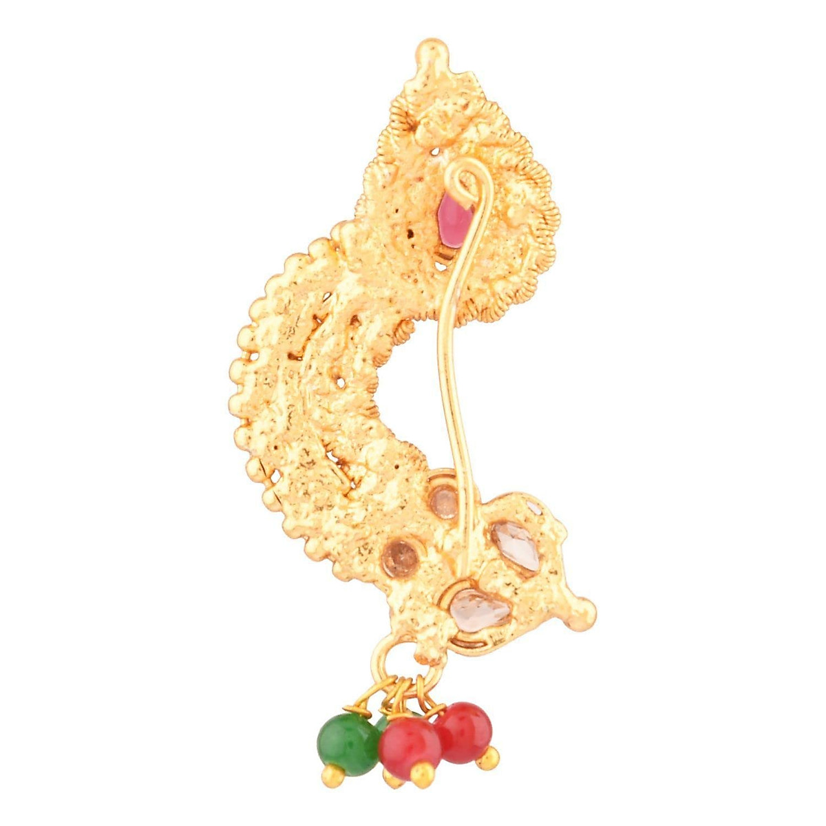 Efulgenz Indian Nose Rings for Women Traditional Nose Nath Crystal Kundan Faux Pearl Clip On Nose Ring Pin Stud Fake Septum Ring Non Piercing Body Jewelry Press Nose Rings for Women Indian