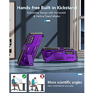 FNTCASE for Samsung Galaxy A14-5G Case: Dual-Layer Protective Textured Shockproof Rugged TPU Cover with Kickstand | Military Grade Drop Protection | Heavy Duty Cell Phone Protector - Purple