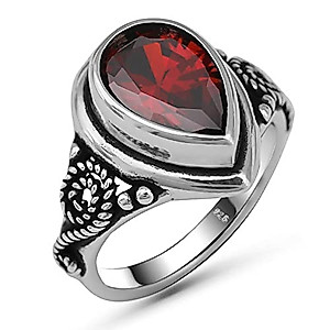 LOMBARDY JEWELRY Genuine 925 Sterling Silver Pear Teardrop Brilliant Shape Red Cz Cubic Zirconia Ruby Color Stone Luxury Gift Filigree Style Ring for Her (6)