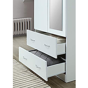 Hodedah Two Door Wardrobe with Two Drawers and Hanging Rod plus Mirror, White