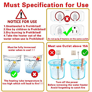 Memoryee Immersion Water Heater Portable Electric Stainless-Steel Heaters with Guard CoverSubmersible Home Instant Water Heater with and for Travel Camping Hot Bathtub Mini Inflatable Pool