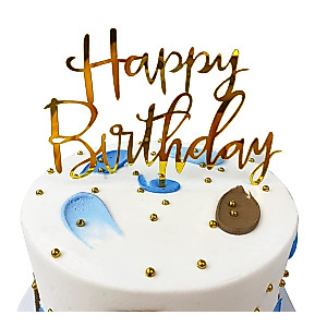 Happy Birthday Cake Toppers Gold Acrylic Durable Versatile Cake Topper, Birthday Cake for Photo Booth Props, Birthday Party Decoration Ideas