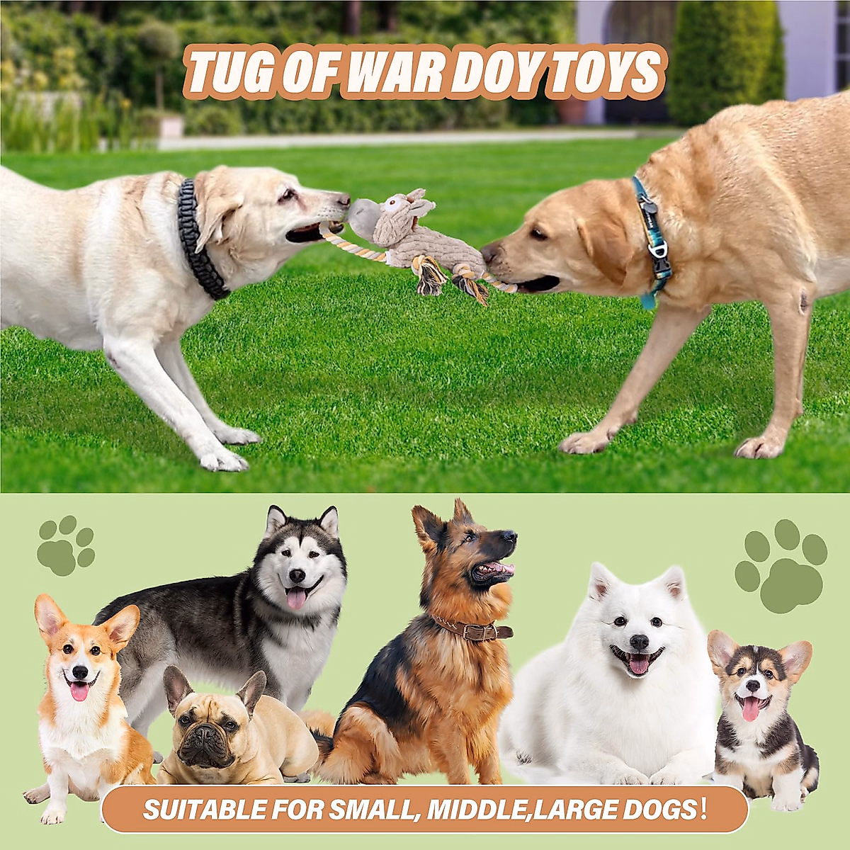 Large Squeaky Dog Toys for Aggressive Chewers,Interactive Tug of War Puppy Toys with Pull Rope,Tough Plush Pet Dog Chew Toys for Small, Medium and Big Dogs