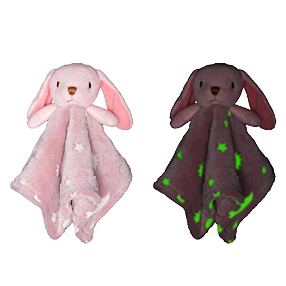 Believe BigDreams Rabbit Lovey Blanket - Baby Security Blankets for Girls - Polyester Baby Boy Security Blanket 15 x 15 Inches Lovies for Babies Glows in The Dark Stuffed Blanket Animal