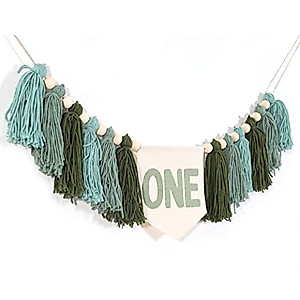Greenery 1st Birthday High Chair Banner,Nature 1st Birthday Highchair Banner , One Birthday High Chair Banner , Tassel Bunting , Wooden Tassel Garland (Greenery 1st Birthday Banner Green)