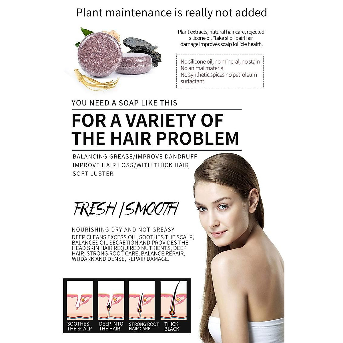 Hair Darkening and Regrowth Solid Shampoo Bar for Hair Loss Treatment for Men & Women (Polygonum multiflorum 2pcs)