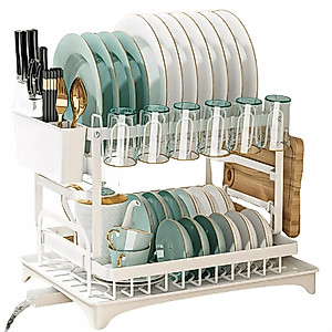 Dish Drying Rack, Removable Large Capacity Dish Drain Storage Rack, Stainless Steel Large Capacity Dish Drain Rack, Stainless Steel Drying Rack for Kitchen(White)