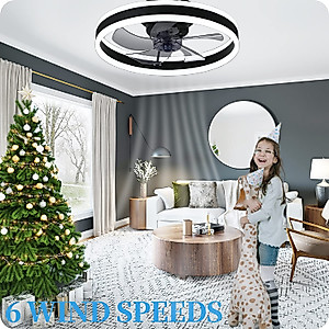 DewShrimp Flush Mount Ceiling Fan with Lights - Bladeless, Bluetooth Speaker, App & Remote Control, Quiet, Low Profile, LED, Stepless Dimming, 3 Colors, 6 Speeds, Reversible, 19.7in