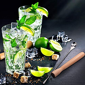 Wooden Cocktail Muddler Drinks Muddler Bar Muddler and 12 Inches Spiral Mixing Spoon Stainless Steel Shaker Spiral Spoon for Making Cocktails Drinks Juice (Simple Style)